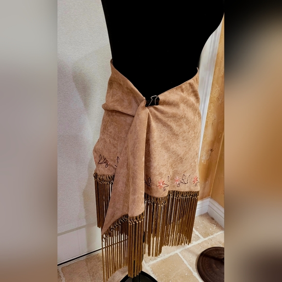 Accessories | Vintage Bohemian Shaw Suede Fringe Tassels Tan With ...